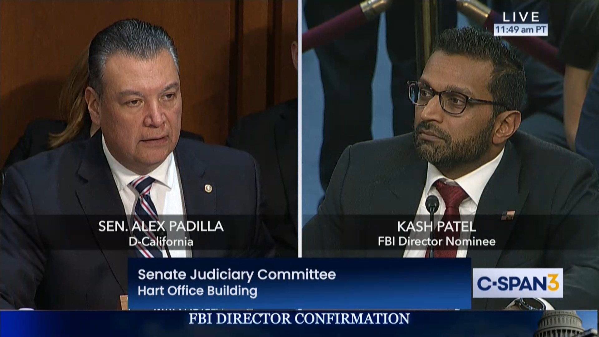 Padilla Questions FBI Director Nominee Kash Patel on Lack of ...